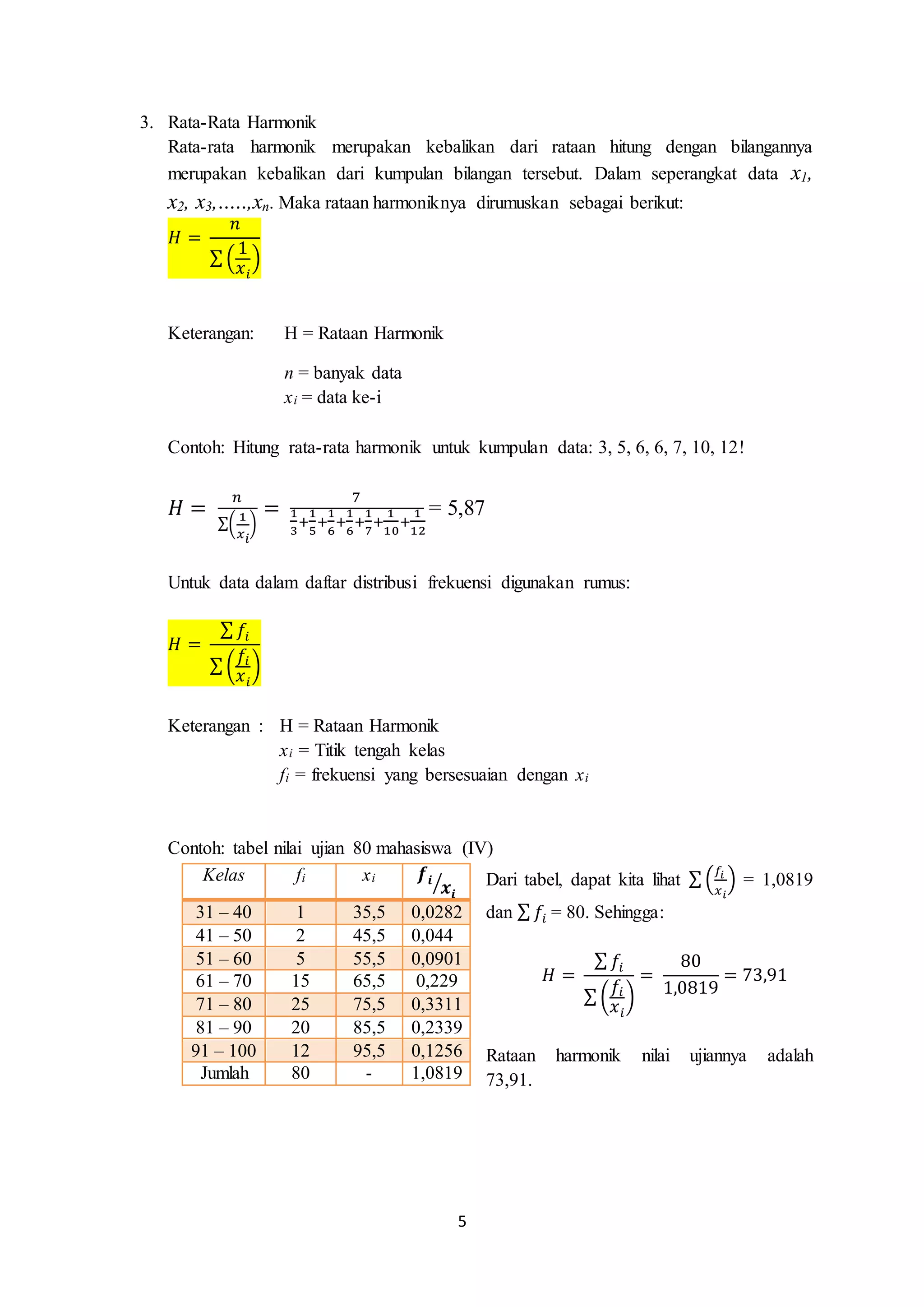 Pertemuan 5 (ukuran pemusatan data dan ukuran letak data) | PDF
