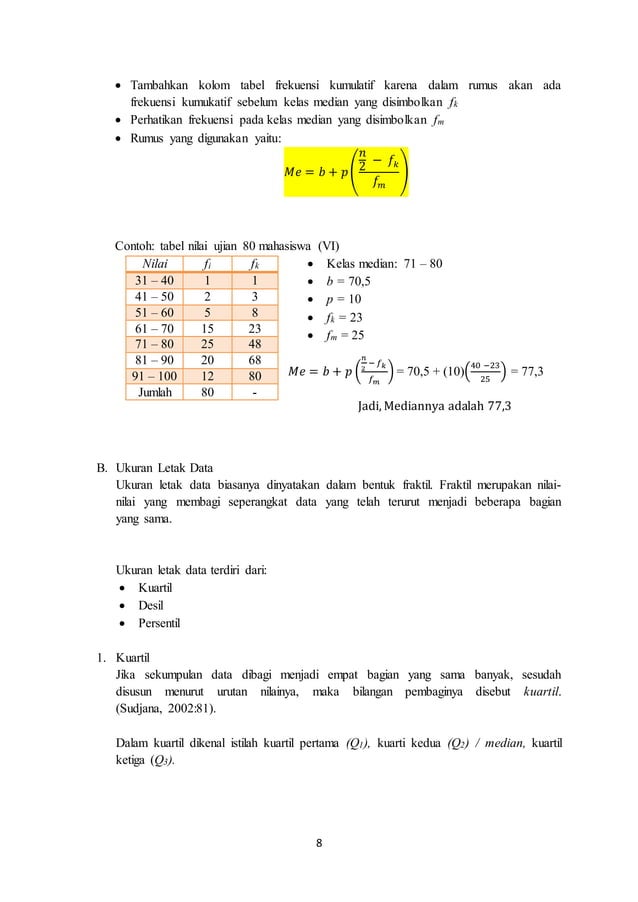 Pertemuan 5 (ukuran pemusatan data dan ukuran letak data) | PDF