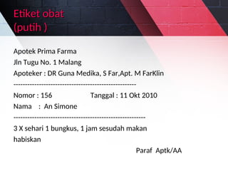 pertemuan 6 RESEP, COPY RESEP DAN ETIKET.ppt