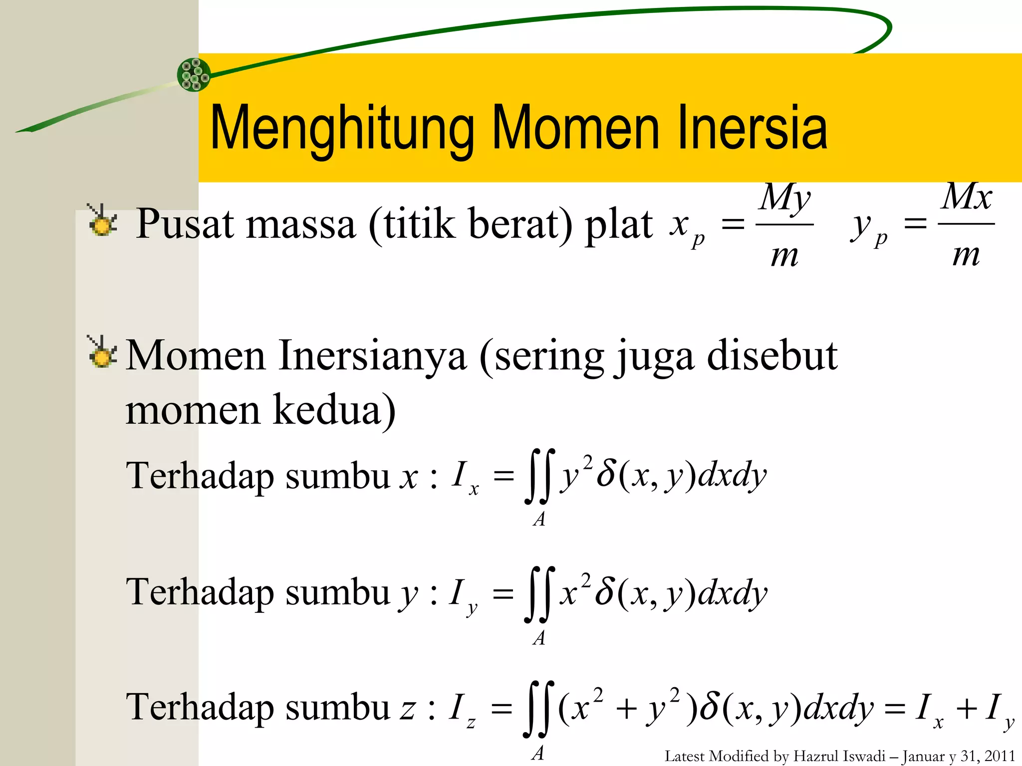 Kalkulus 2 bab. Aplikasi Integral Rangkap Dua (Menghitung Pusat Massa ...