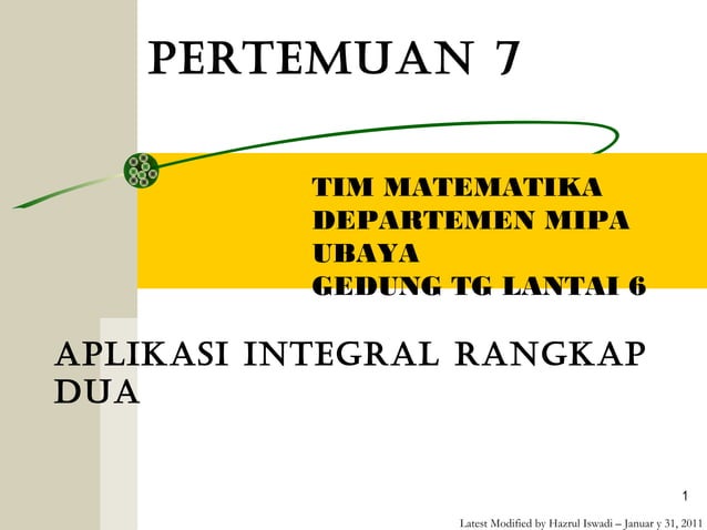 Kalkulus 2 bab. Aplikasi Integral Rangkap Dua (Menghitung Pusat Massa ...