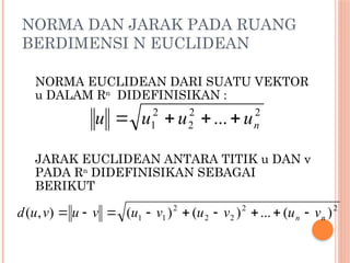 Ruang ruang vektor euclidean serta jenis jenisnya | PPTX