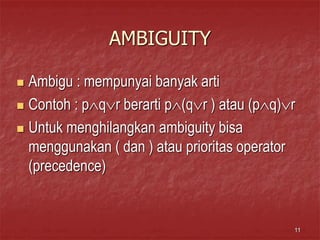 Matematika Logika - Kalkulus Proposisi bagian 1 Oleh Yeni Fatman, ST | PDF