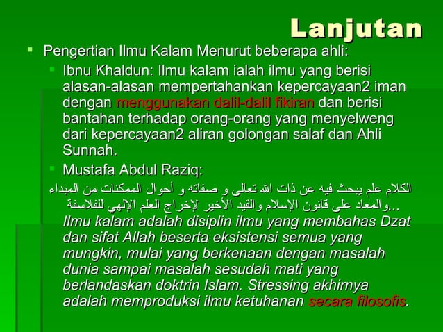 Pertemuan i dasar dan sejarah timbulnya ilmu kalam | PPT