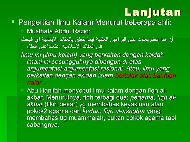 Pertemuan i dasar dan sejarah timbulnya ilmu kalam | PPT