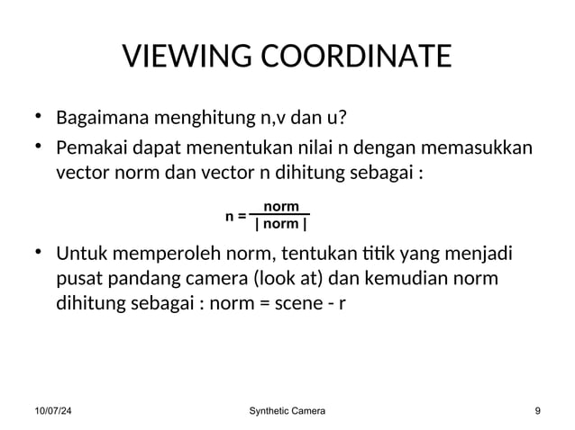 PERTEMUAN III SYNTHETIC CAMERA GRAFIKA KOMPUTER | PPT