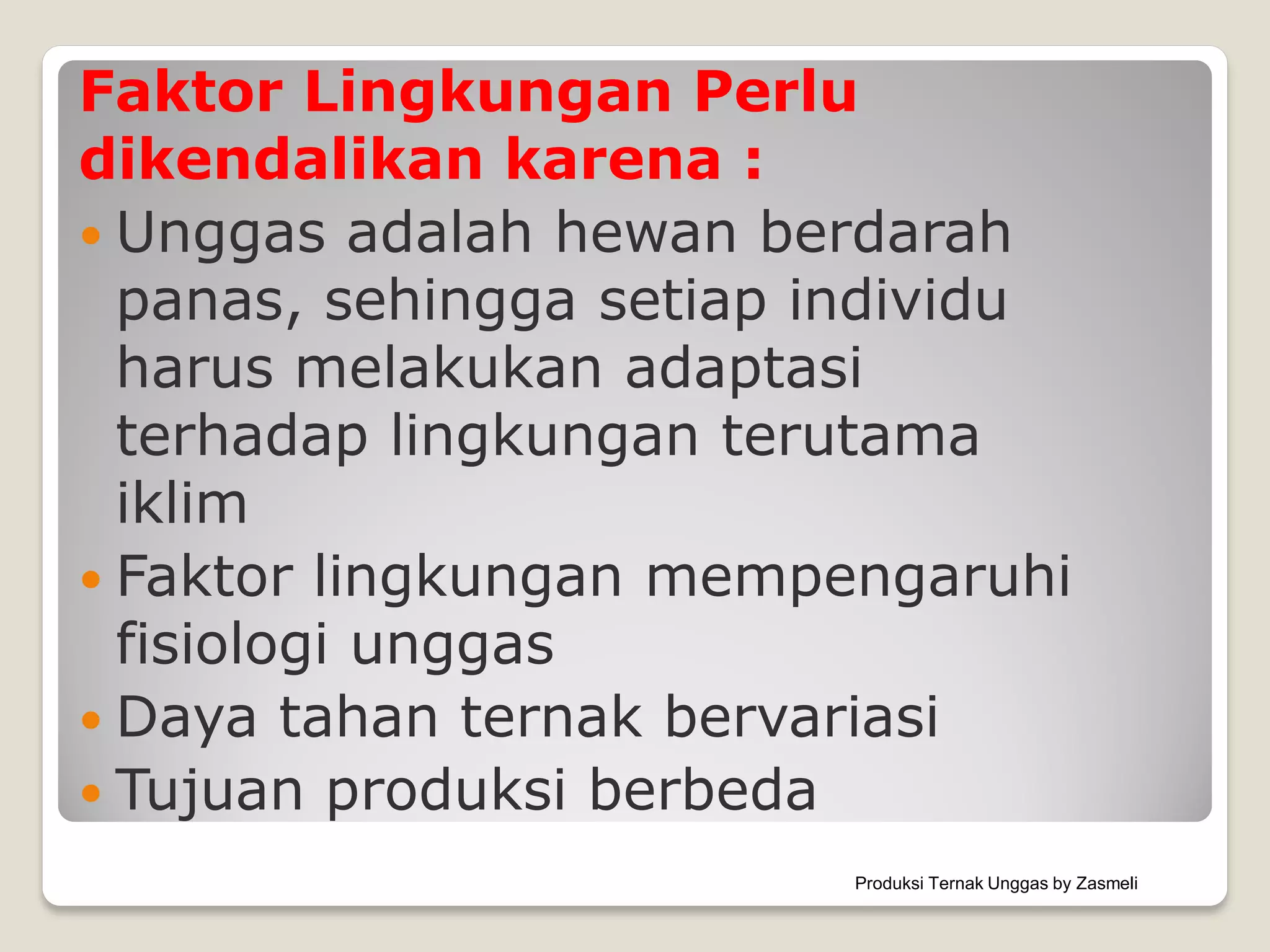 Pertemuan iv. faktor lingkungan pd unggas | PDF