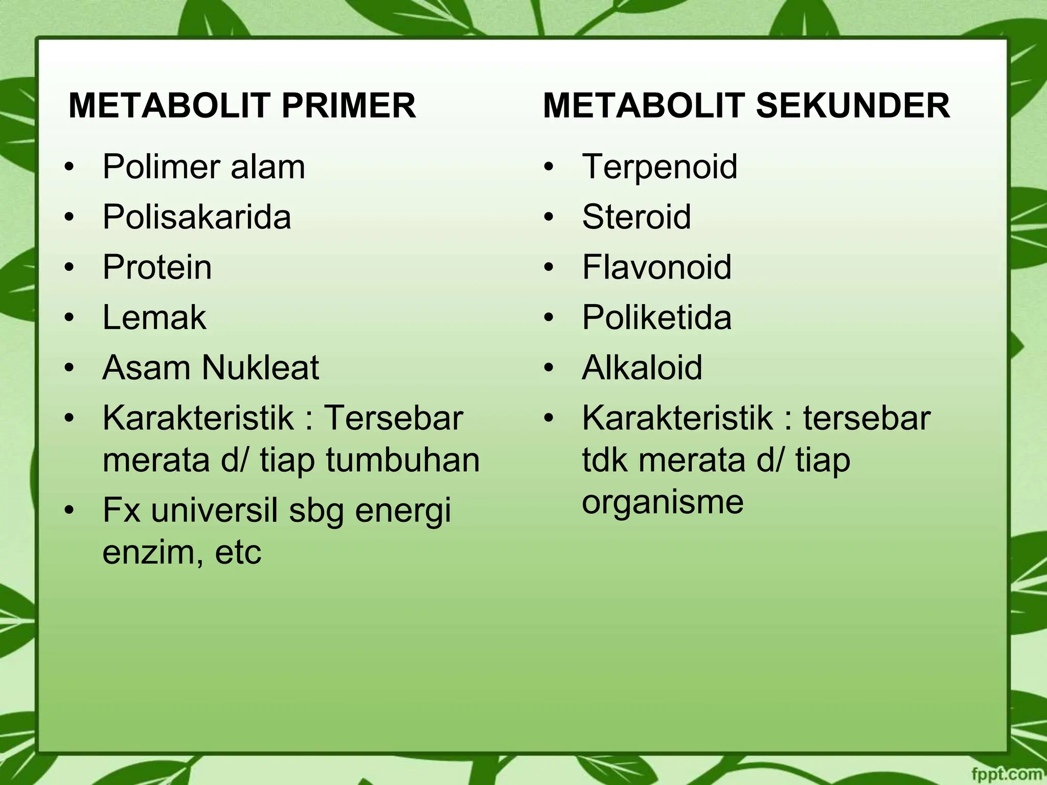 Pertemuan ke 14 METABOLIT sekunder an metabolit primer, jalur ...