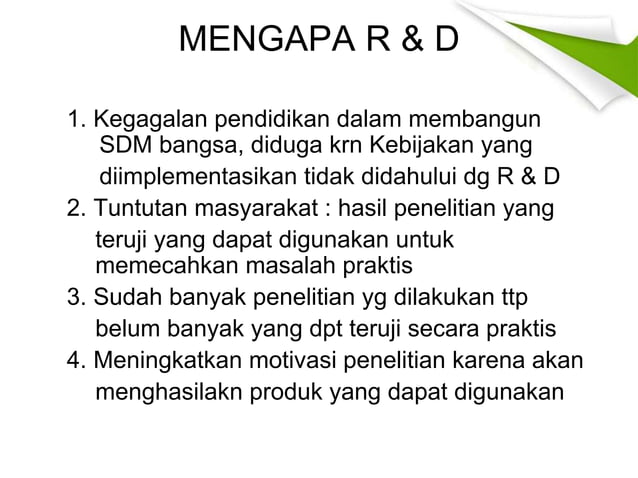 Penelitian Pengembangan (Research and Development) | PPTX