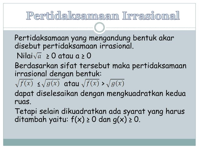 Pertidaksamaan Rasional, Irrasional dan Mutlak | PPT