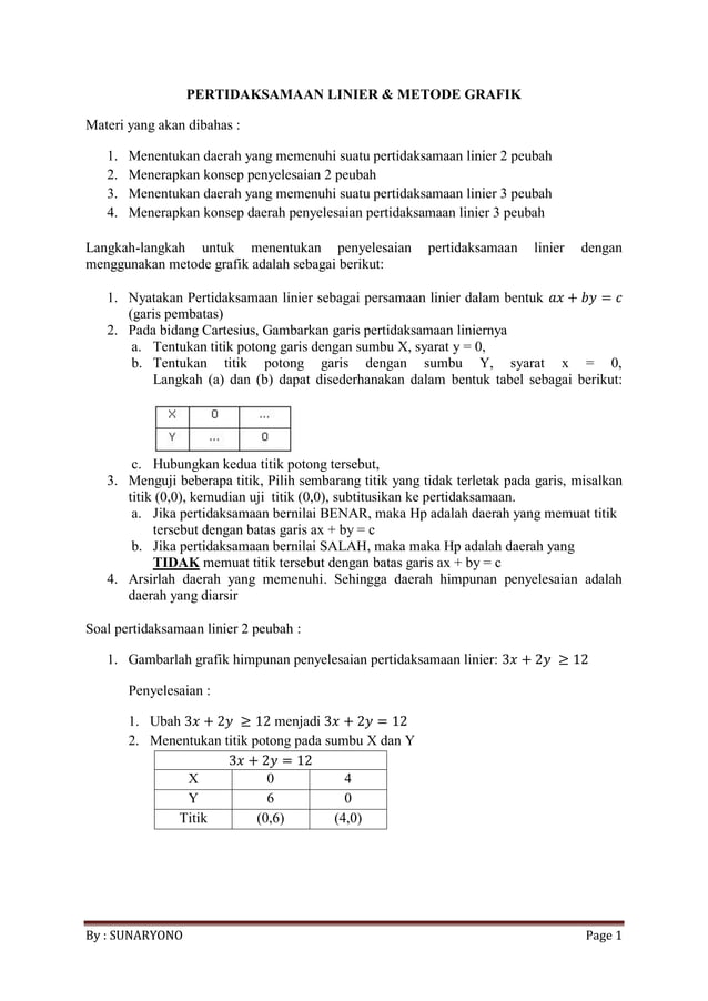 Pertidaksamaan linier & metode grafik | PDF