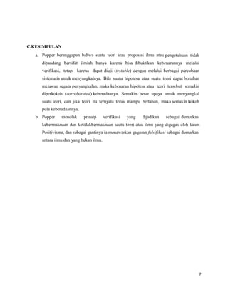 Pertikaian positivisme dan falsifikasi dalam ilmu pengetahuan | PDF