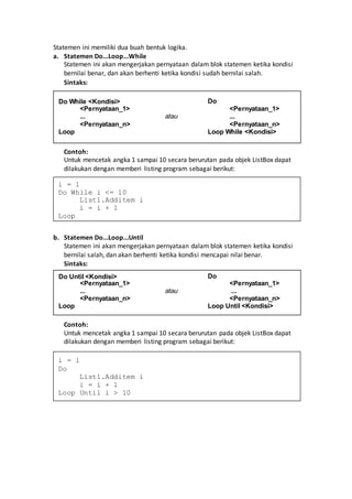 Materi Pemrograman Visual Pertemuan 4 | PDF