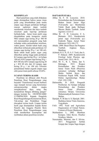 Pertumbuhan dan perkembangan Jamur Tiram Putih (Pleurotus ostreatus) pada media ampas sagu.pdf