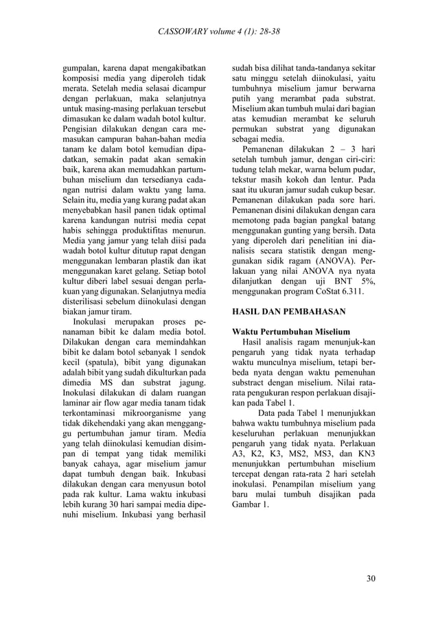 Pertumbuhan dan perkembangan Jamur Tiram Putih (Pleurotus ostreatus) pada media ampas sagu.pdf