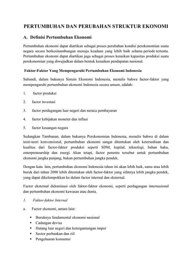 Perekonomian Indonesi: Pertumbuhan dan perubahan struktur ekonomi | PDF