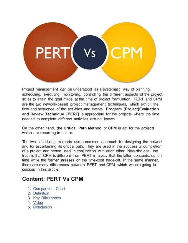 PERT VS CPM.docx | Computer Software and Applications | Computing