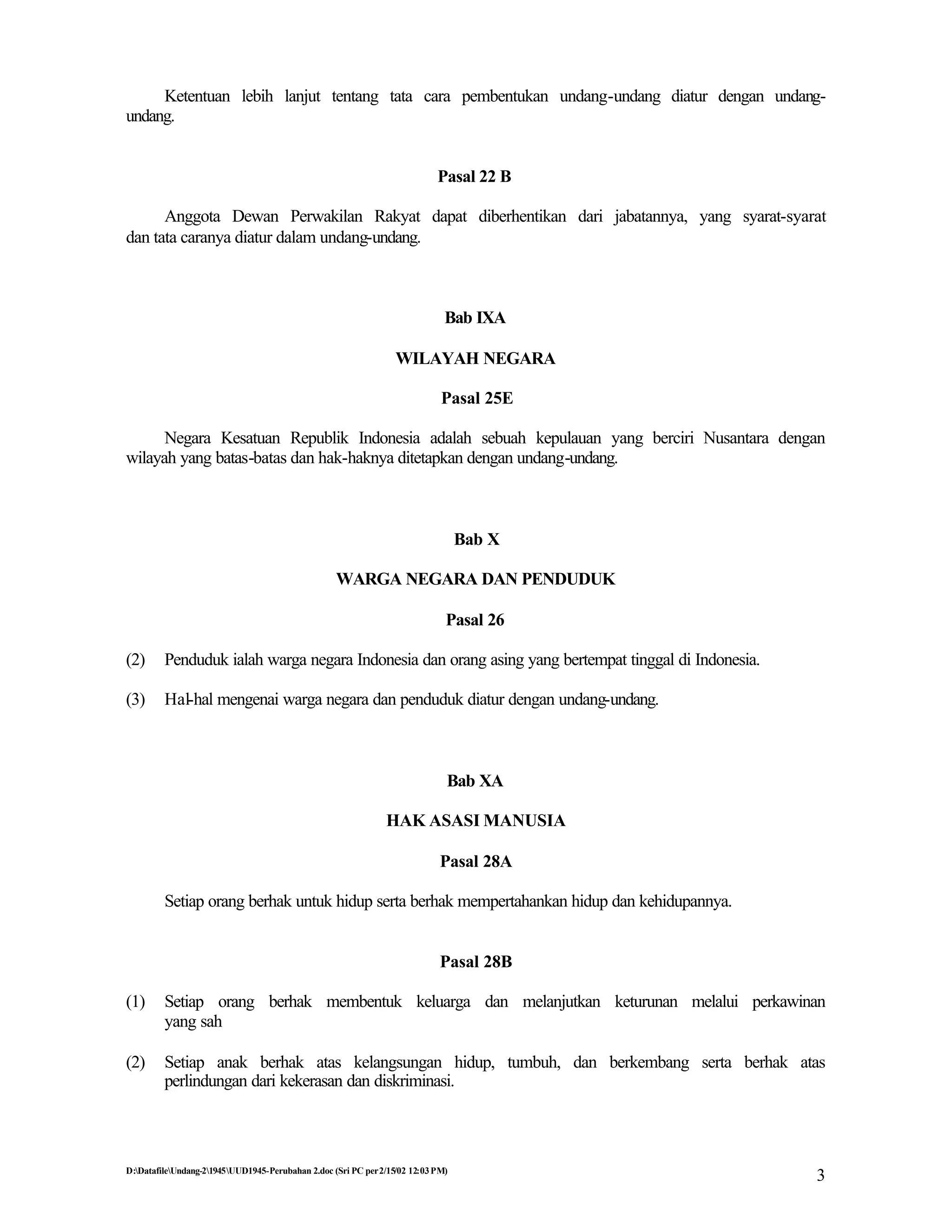 Perubahan Kedua Undang Undang Dasar Negara Republik Indonesia Tahun ...