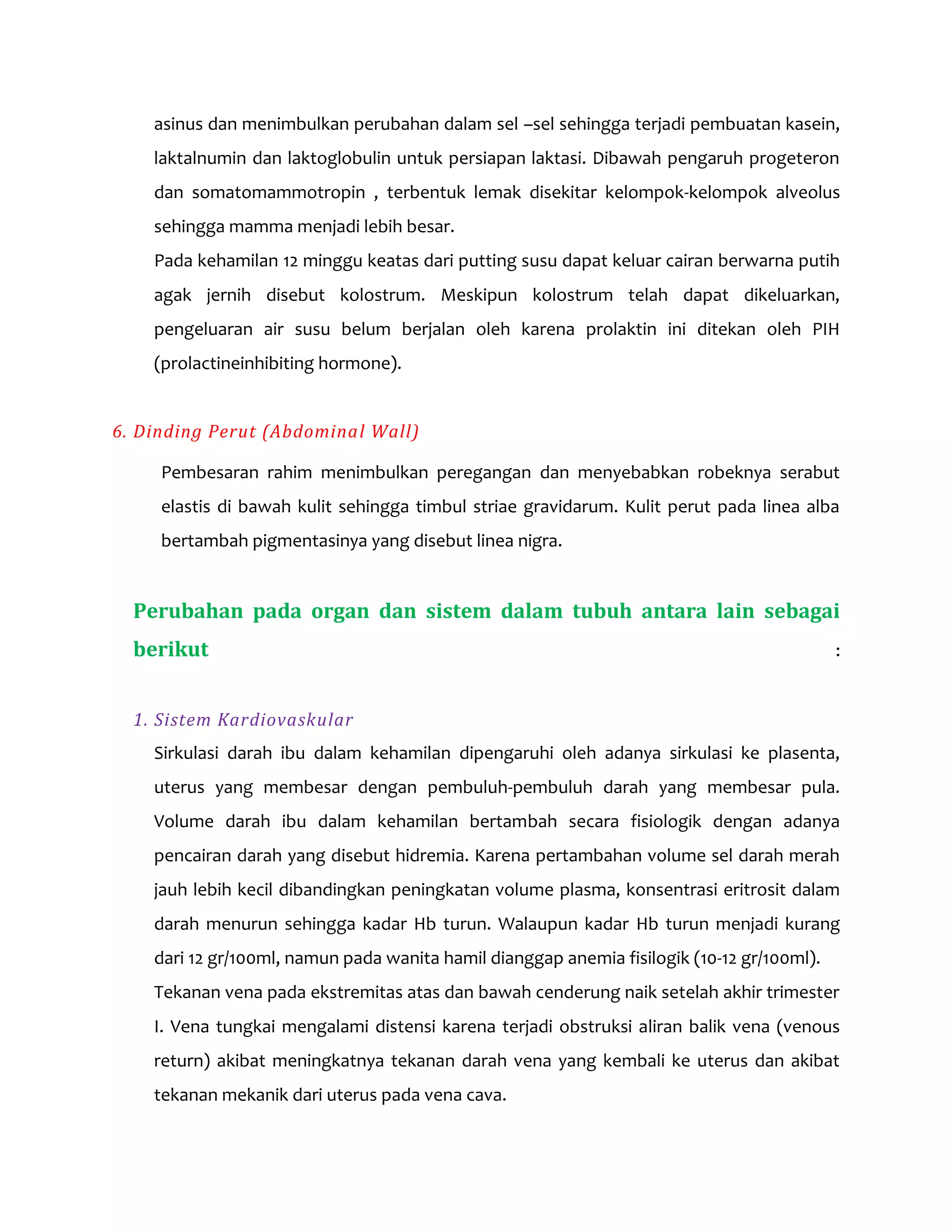 Perubahan anatomi dan fisiologi saat hamil | DOCX