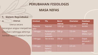 perubahan fisiologis saat terjadi nifas pada manusia | PPTX