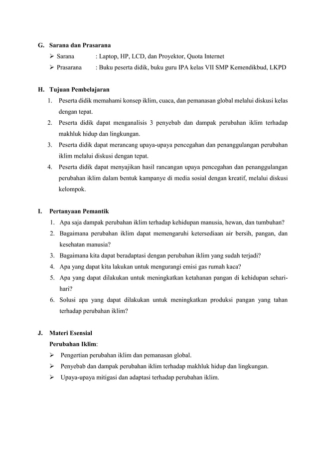 Perubahan Iklim - Lengkap - Contoh Modul Ajar dengan Pendekatan DL-PM ...