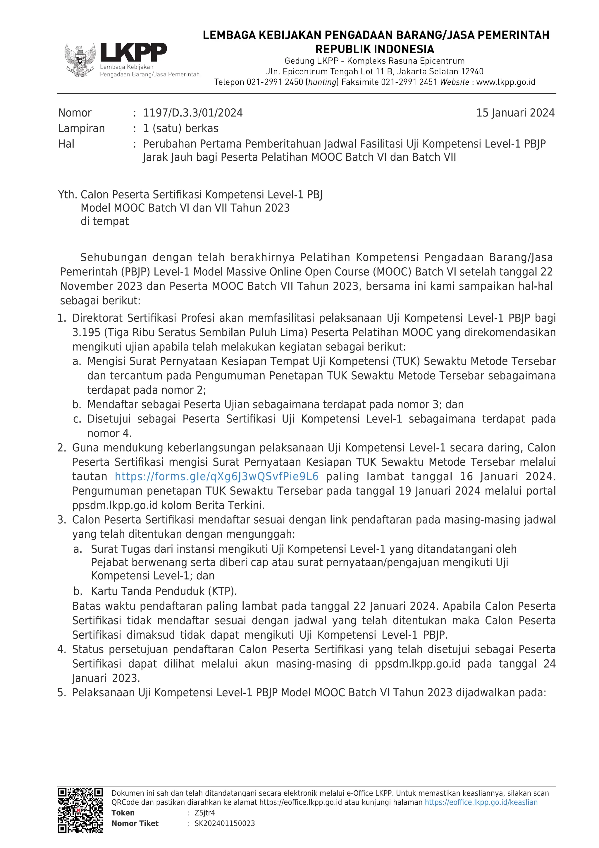 Perubahan Pertama Pemberitahuan Jadwal Fasilitasi Uji Kompetensi Level ...