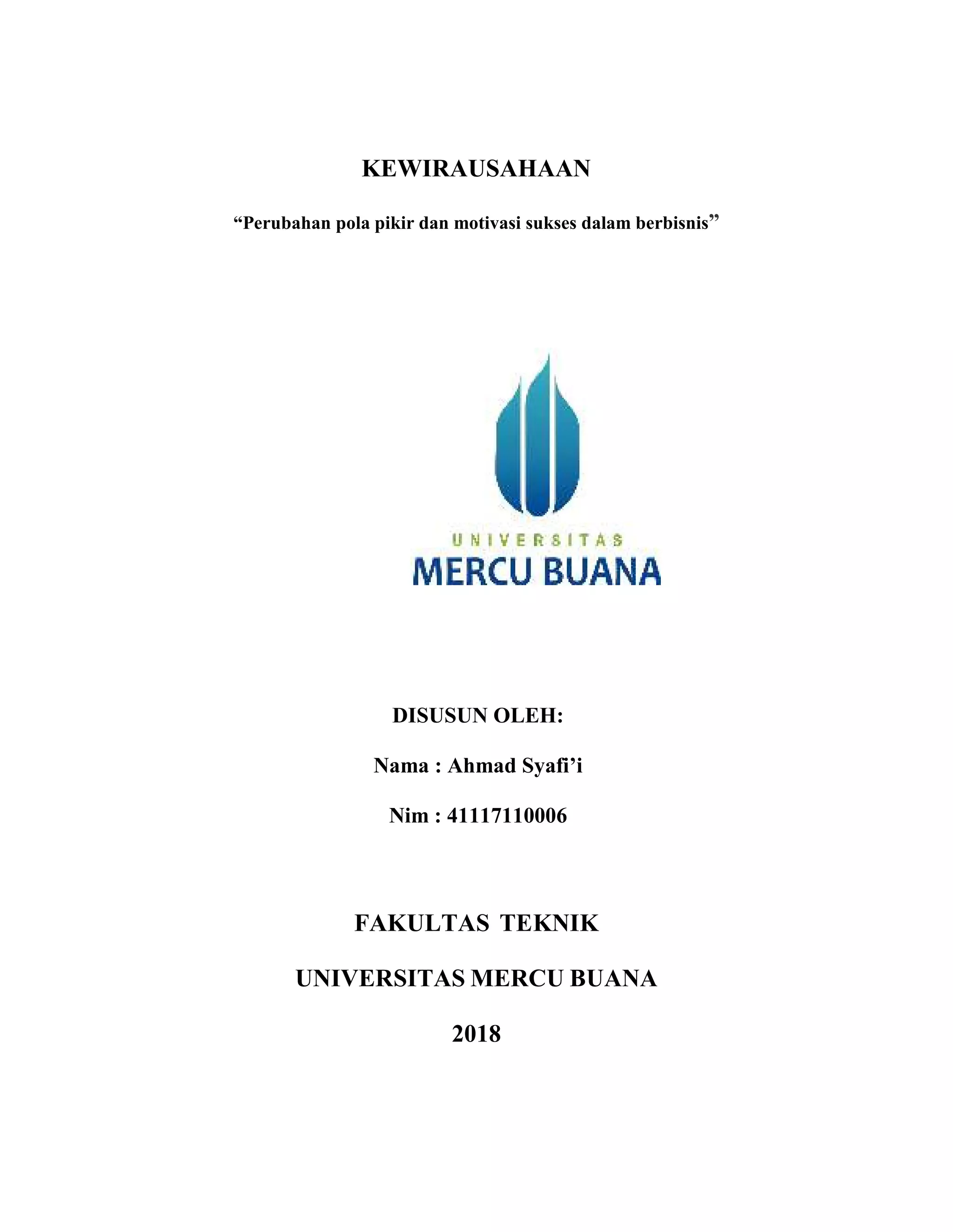 Perubahan pola pikir dan motivasi sukses dalam berbisnis (pertemuan 3 ... Perubahan pola pikir dan motivasi sukses dalam berbisnis (pertemuan 3 ...