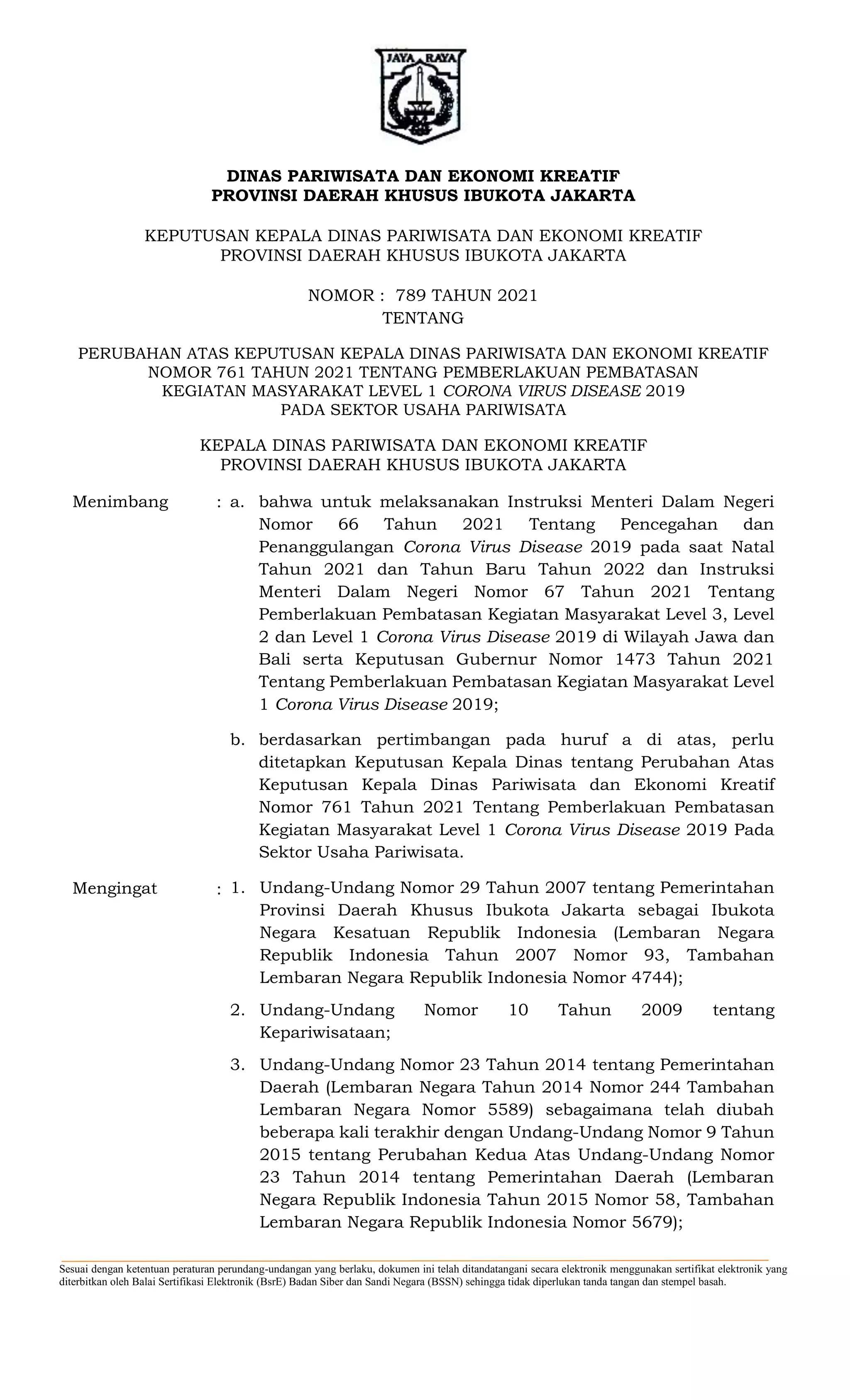 Perubahan SK PPKM Level 1 Nomor 761 | PDF