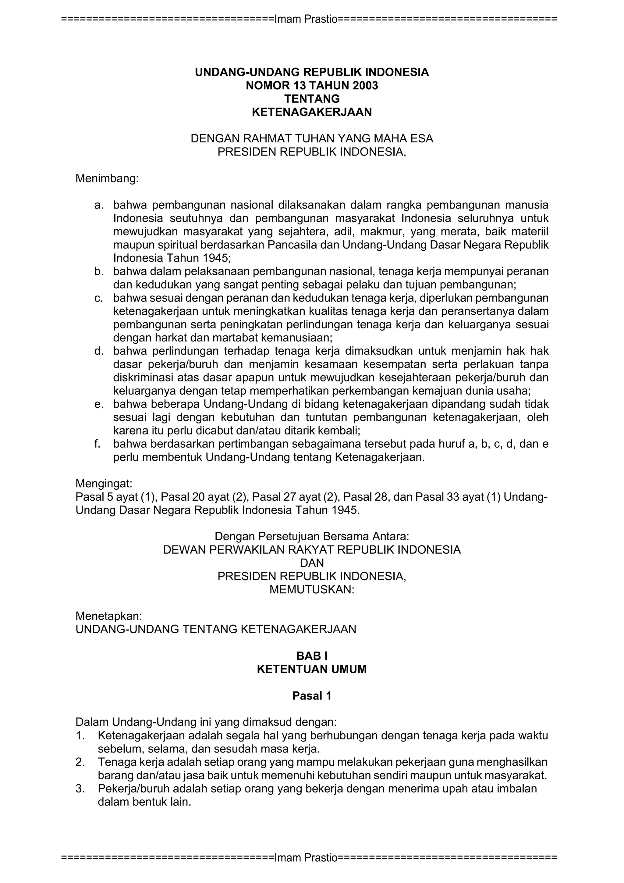 Perubahan UU No.13 Tahun 2003 Tentang Ketenagakerjaan Pasca Perpu No. 2 Tahun 2022 Tentang Cipta ...