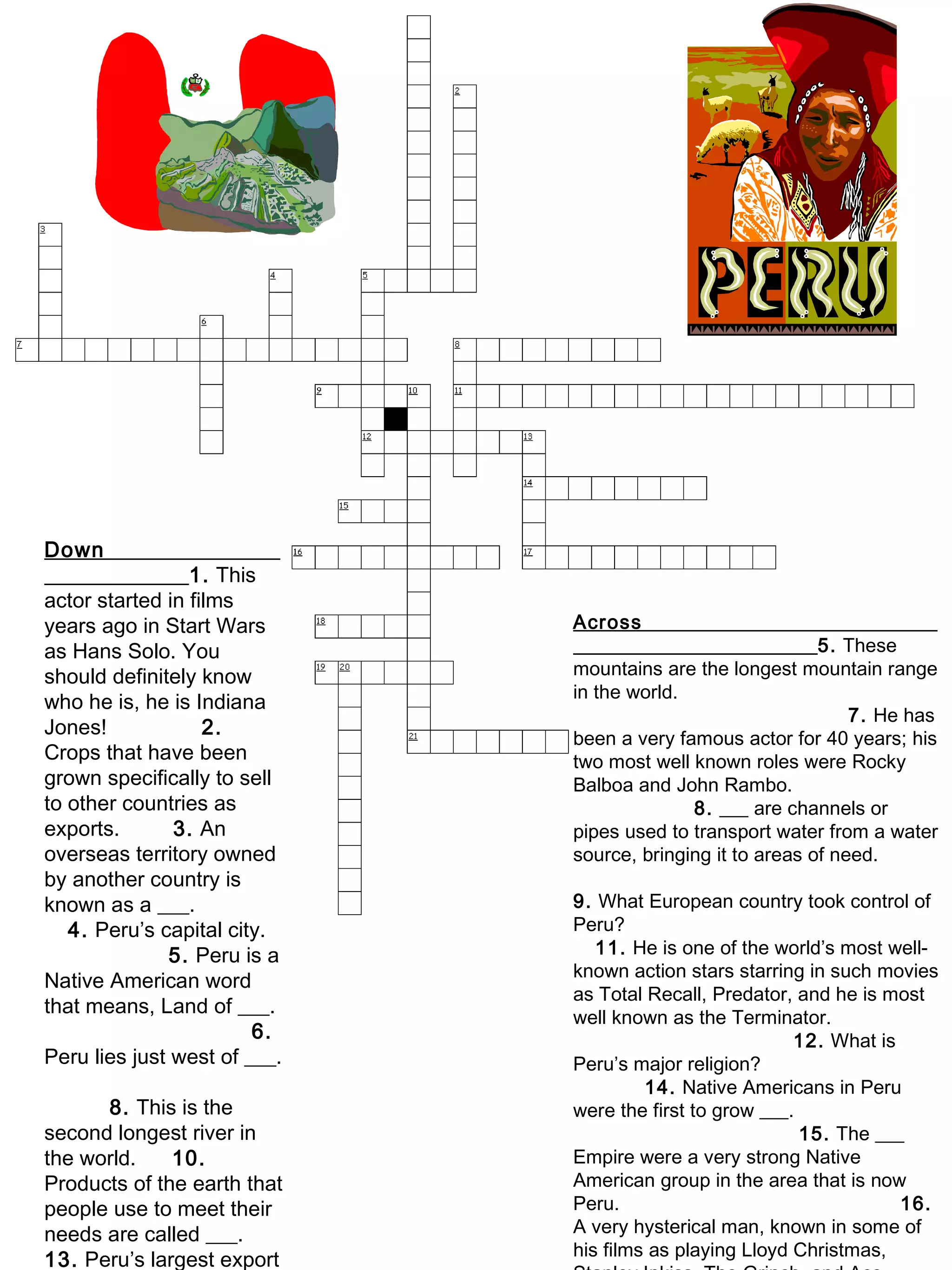 Peru crossword puzzle homework | PPT