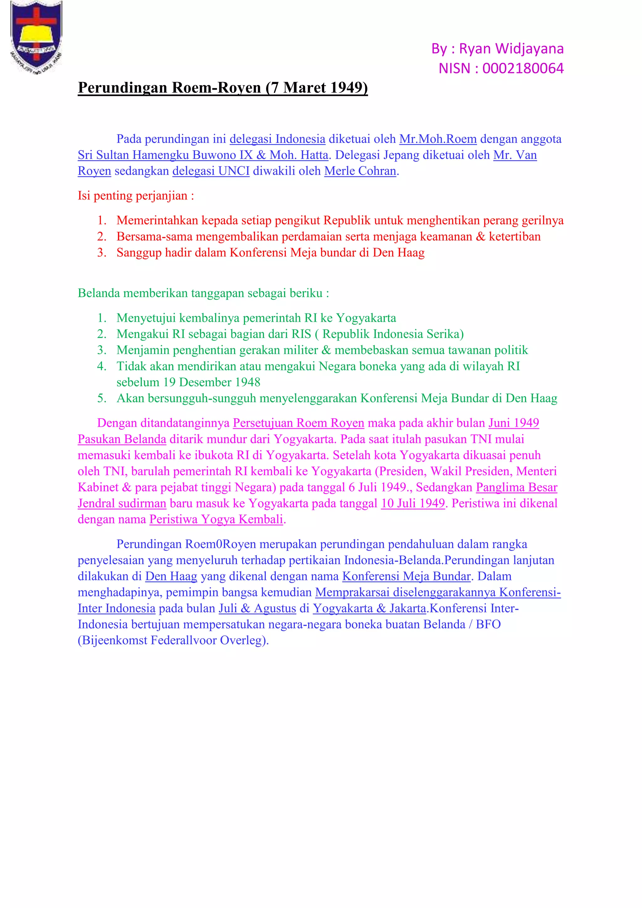 Perundingan Roem-Royen (7 Maret 1949) | DOCX