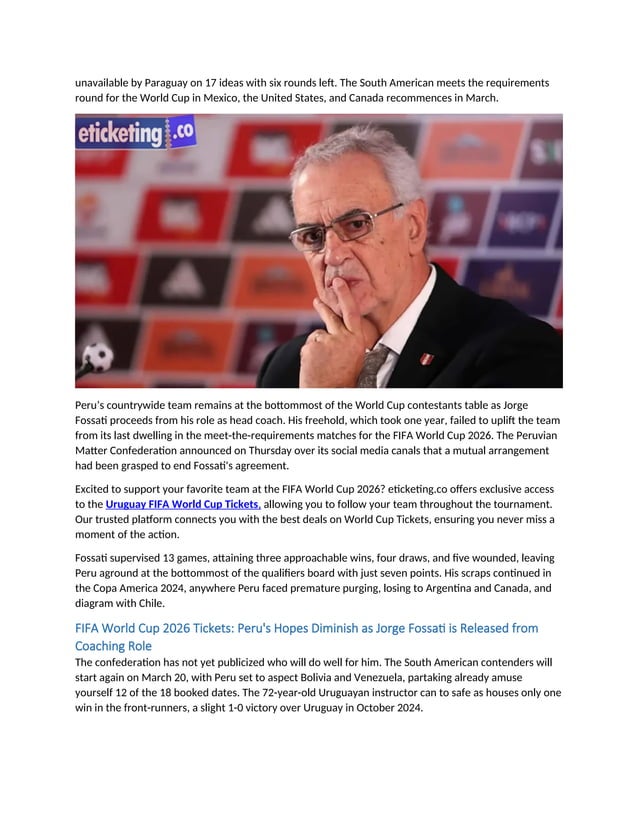 Peru Sack Jorge Fossati After Failure to Ignite FIFA World Cup 2026 ...