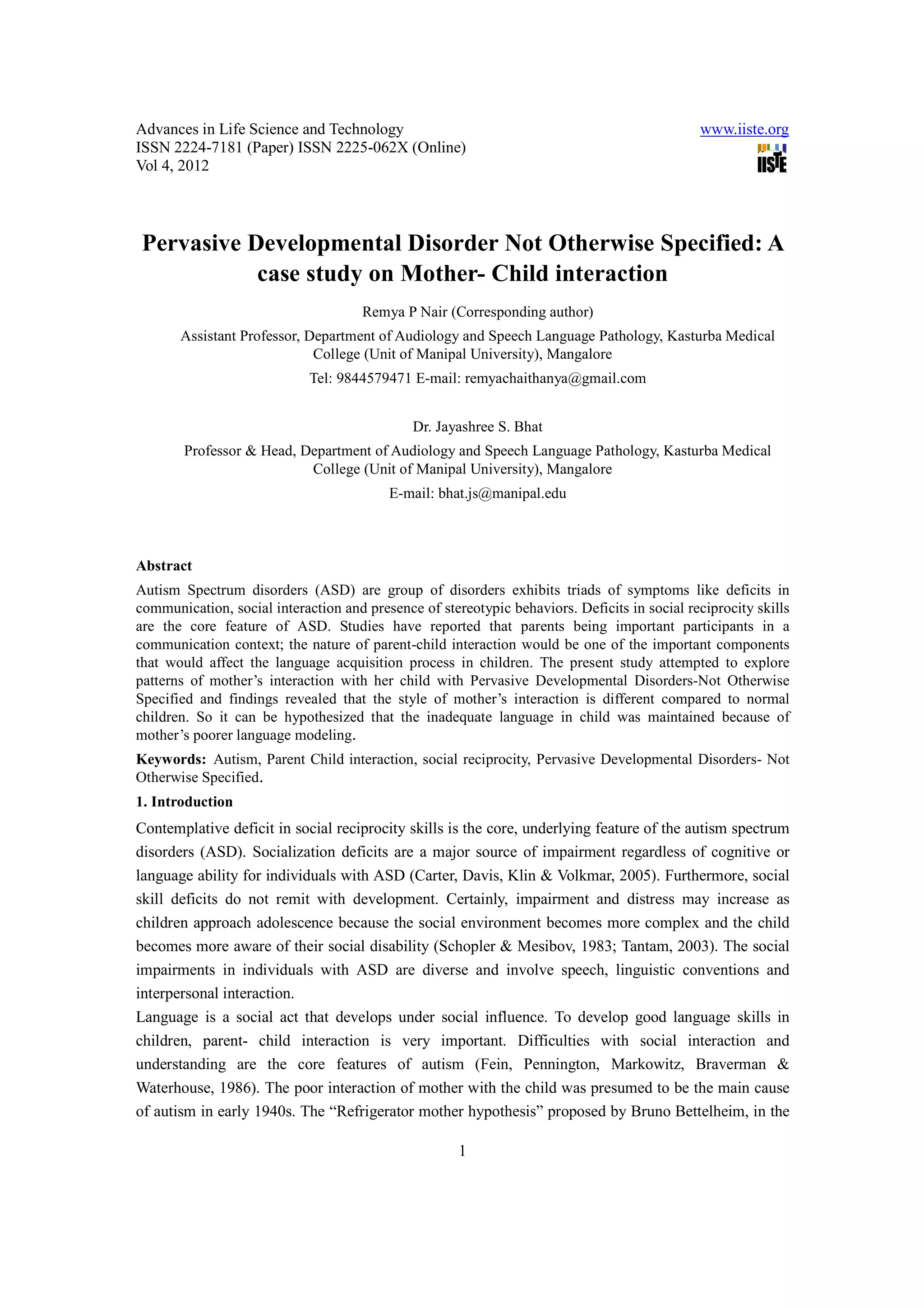 Pervasive developmental disorder not otherwise specified | PDF