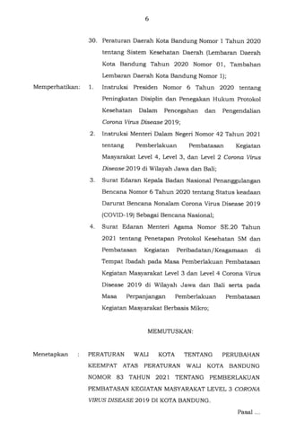 Perwal 96 2021 ttg perubahan ke 4 ppkm lvl 3 | PDF