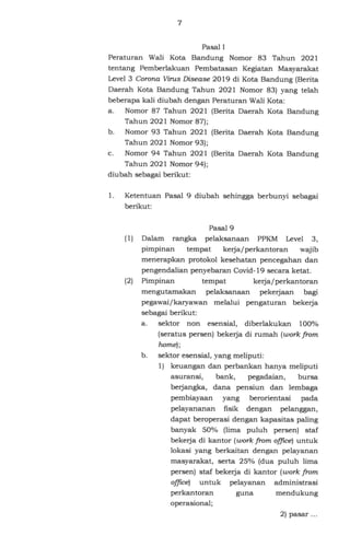 Perwal 96 2021 ttg perubahan ke 4 ppkm lvl 3 | PDF