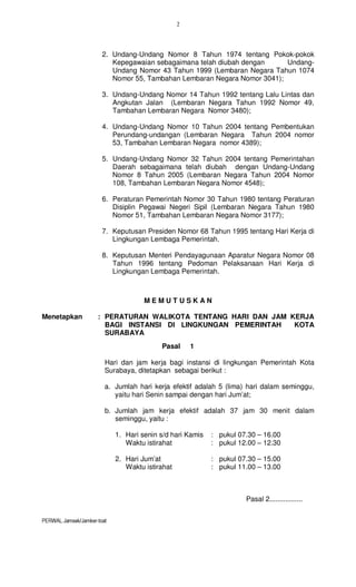 Perwali 21 2006 tentang jam kerja | PDF