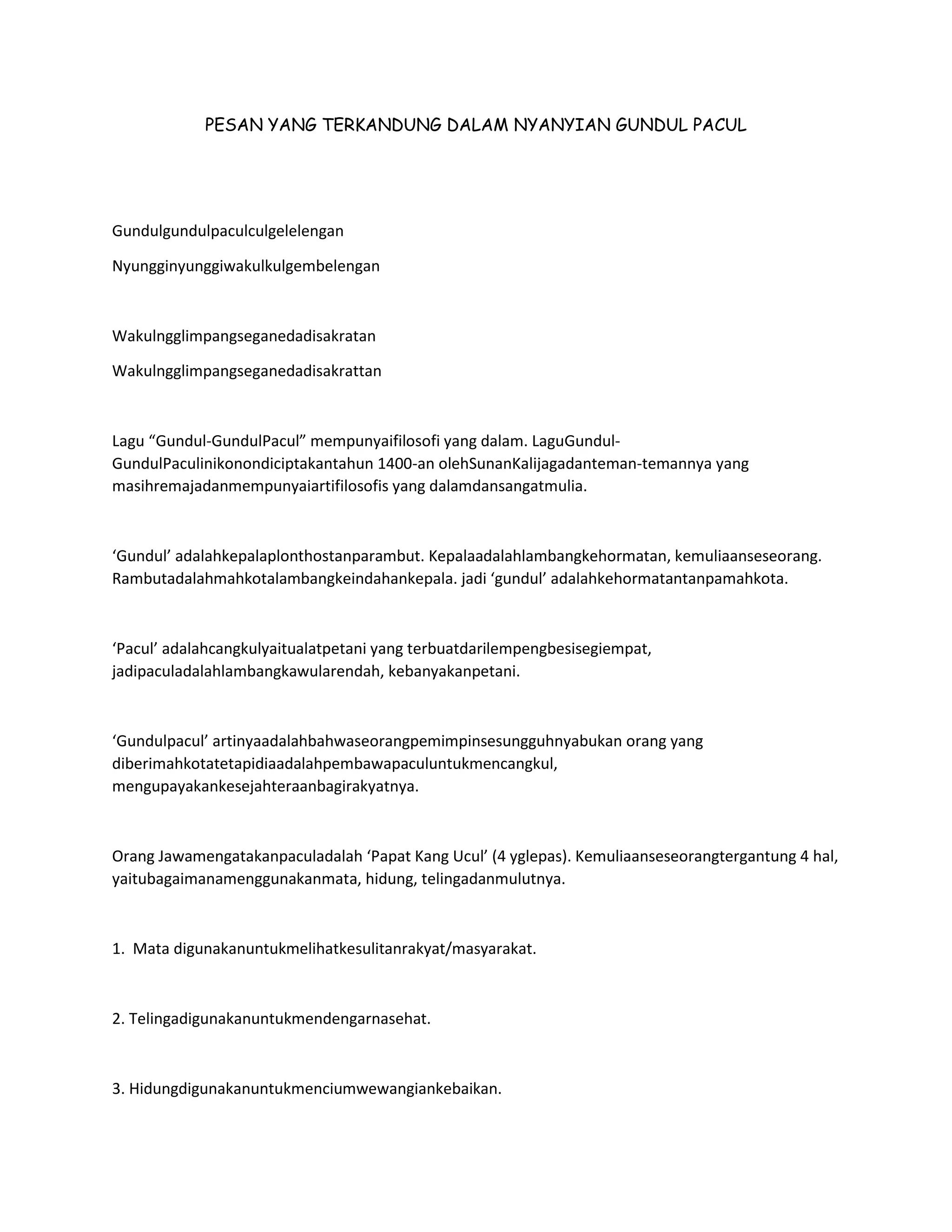 Pesan yang terkandung dalam nyanyian gundul pacul | PDF