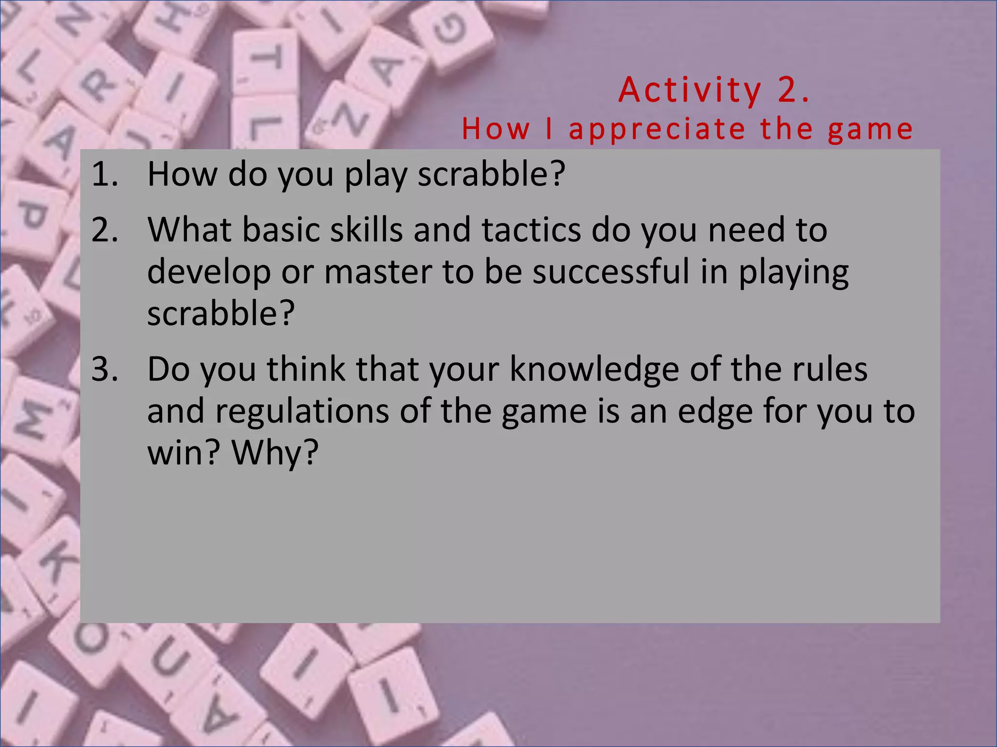 Unit 3 Scrabble Grade 8 P.E. | PPTX