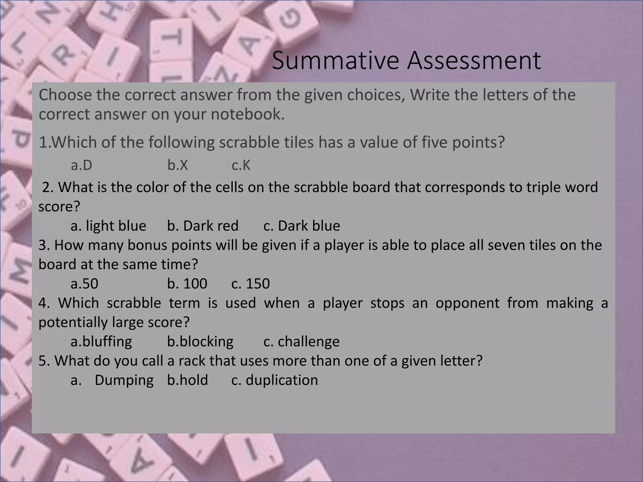 Unit 3 Scrabble Grade 8 P.E. | PPTX