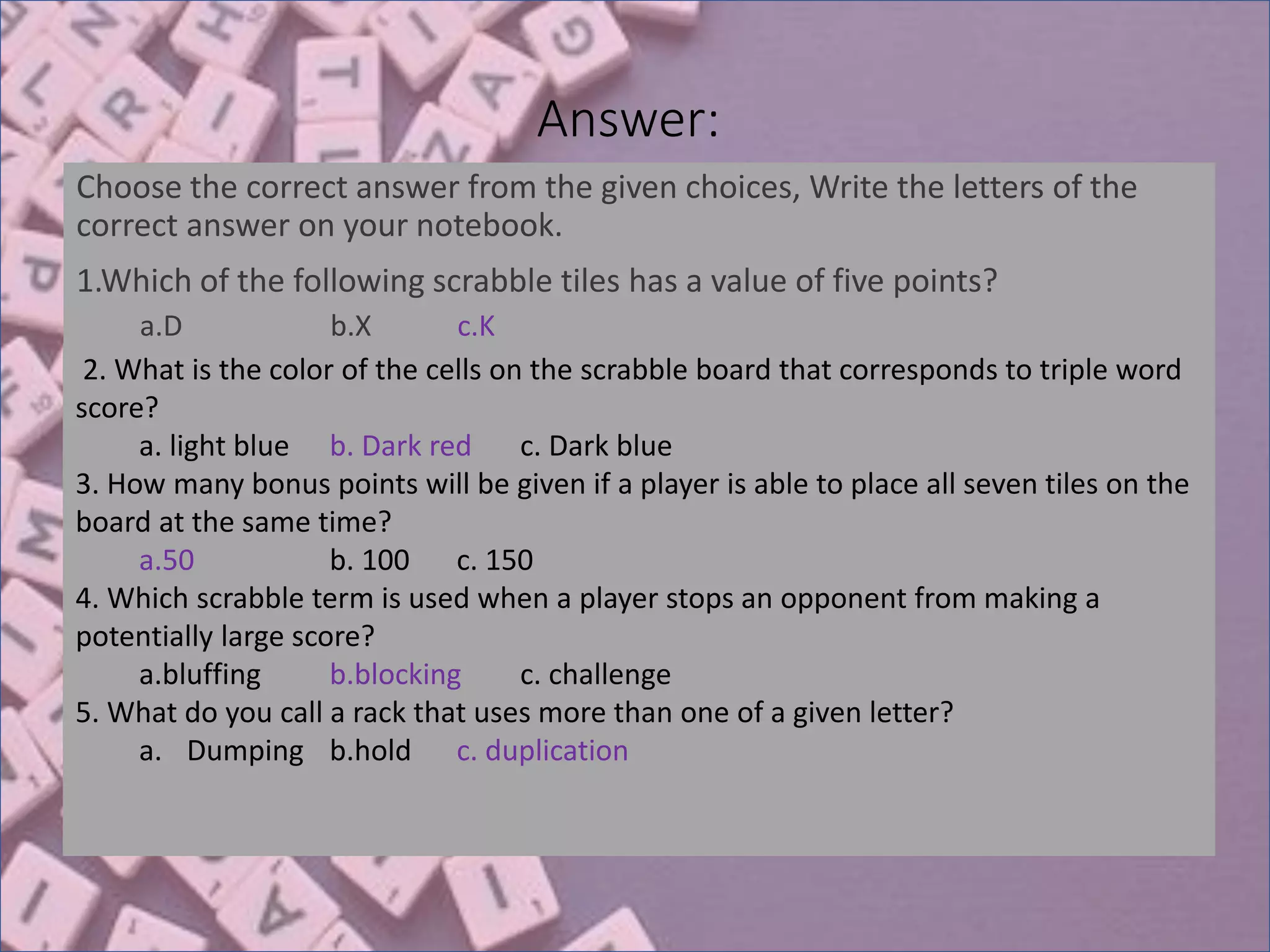 Unit 3 Scrabble Grade 8 P.E. | PPTX
