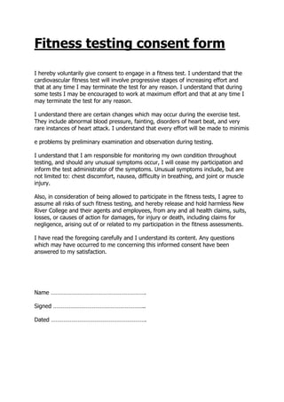 Informed Consent Form Personal Training