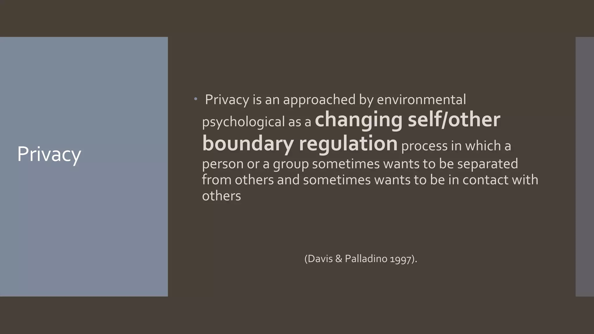 Pesonal space , territory ,crowding ,privacy and psychology of space ...