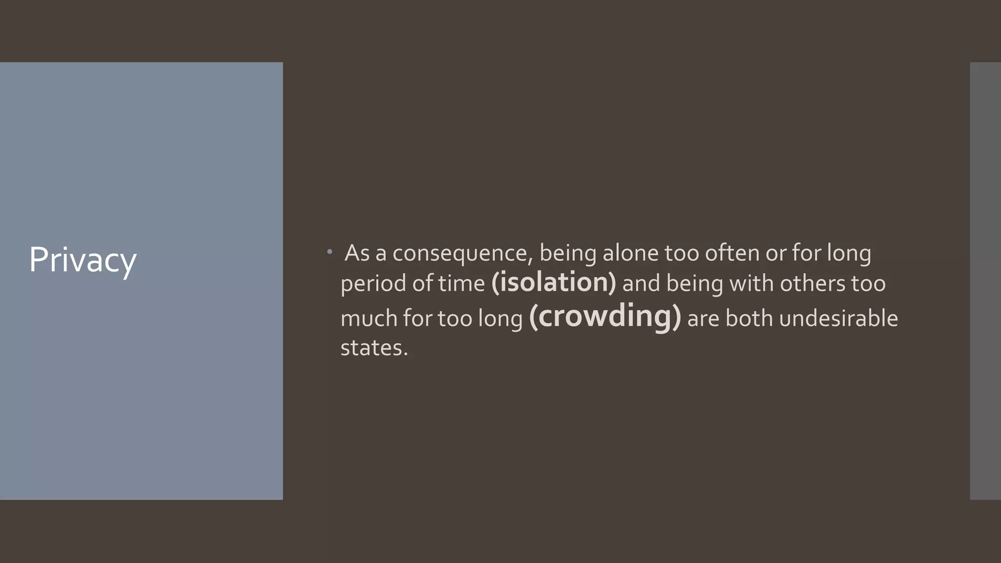 Pesonal space , territory ,crowding ,privacy and psychology of space ...