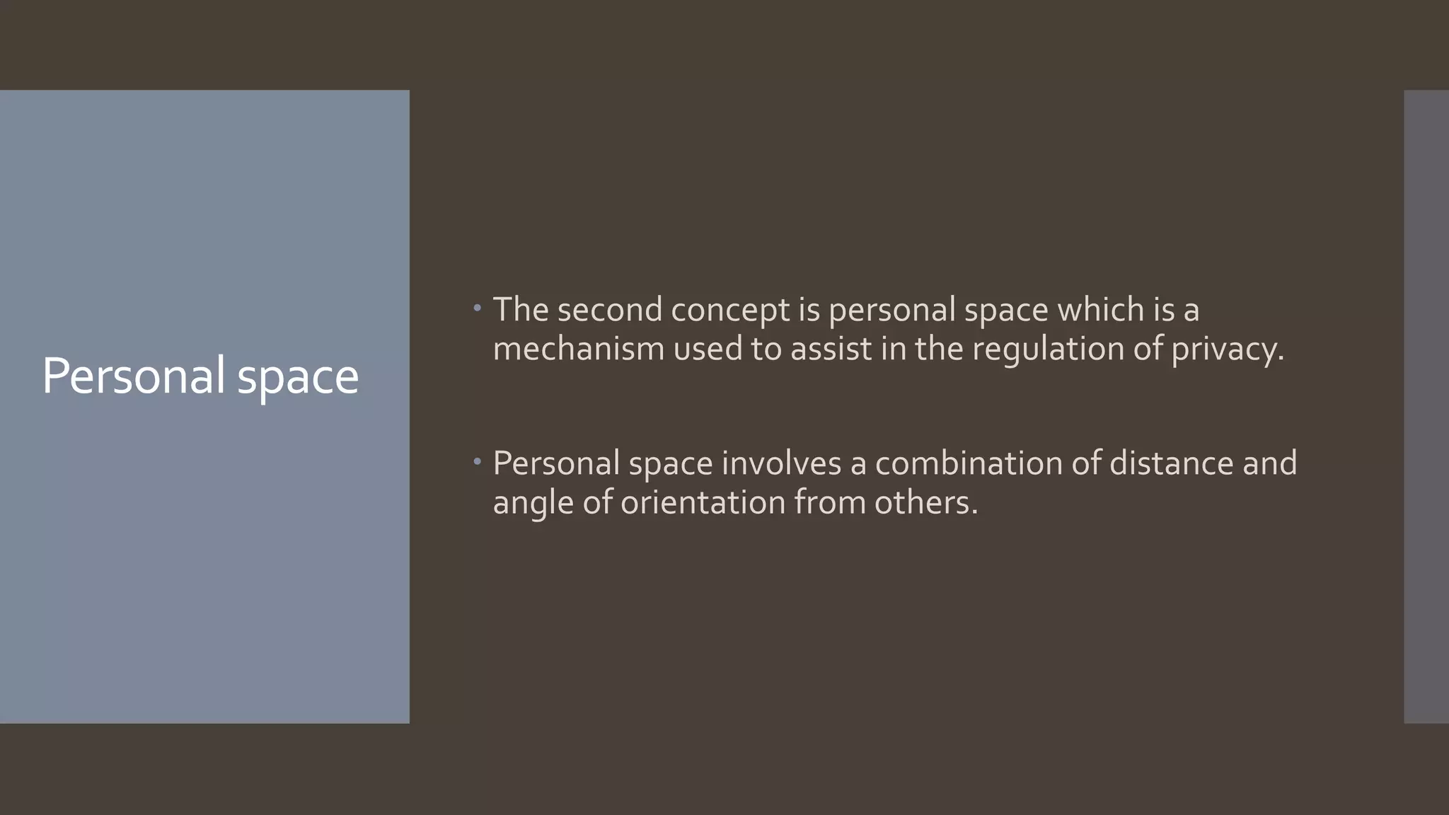 Pesonal space , territory ,crowding ,privacy and psychology of space ...