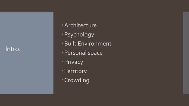 Pesonal space , territory ,crowding ,privacy and psychology of space ...