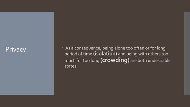 Pesonal space , territory ,crowding ,privacy and psychology of space ...