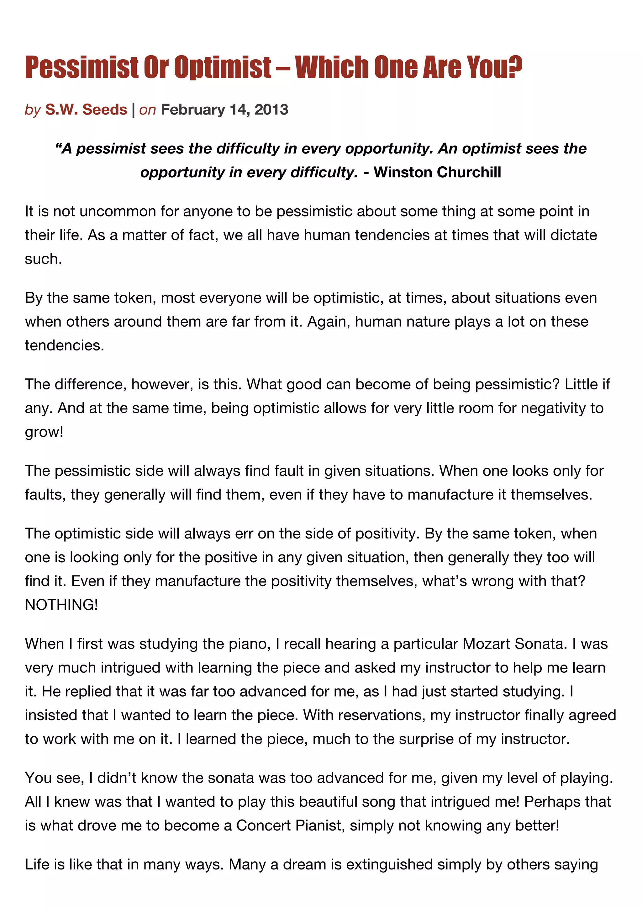 Pessimist or optimist | PDF