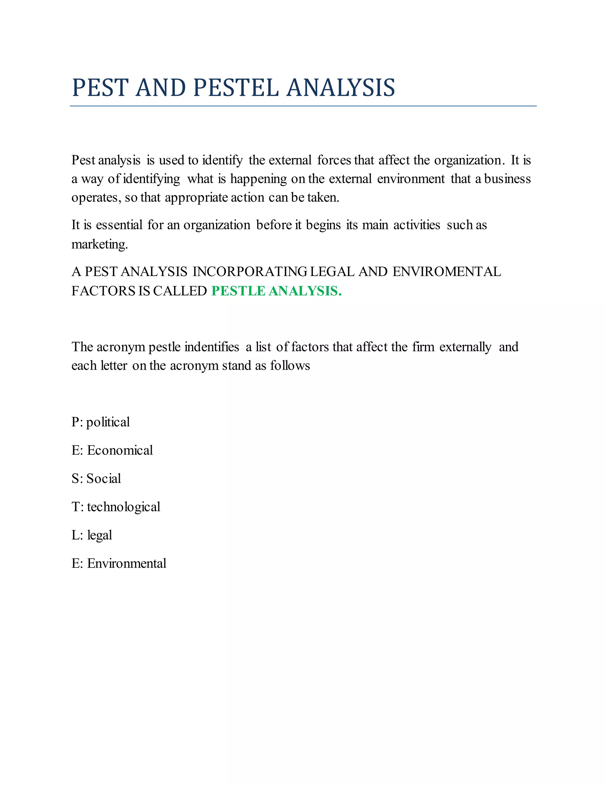 Pest and pestel analysis | DOCX