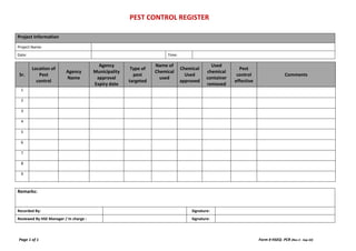 PEST CONTROL REGISTER Form # HSEQ - PCR Rev 2 -.docx