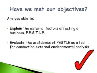 PESTEL analysis - define, explain, give examples, evaluate - PPT | PPTX